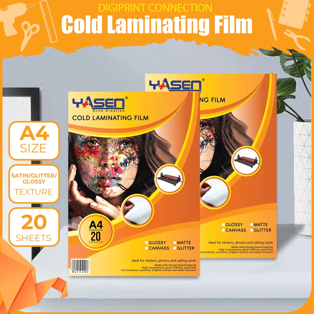 Cold Laminating Film 20 Sheets Photo Top Glossy / Satin / Glitter YASEN ...