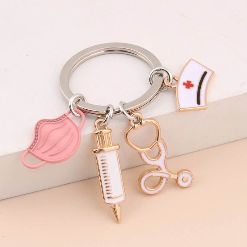 Nurse Doctor Key Chain Medical Personnel Key Ring Syringe Stethoscope ...