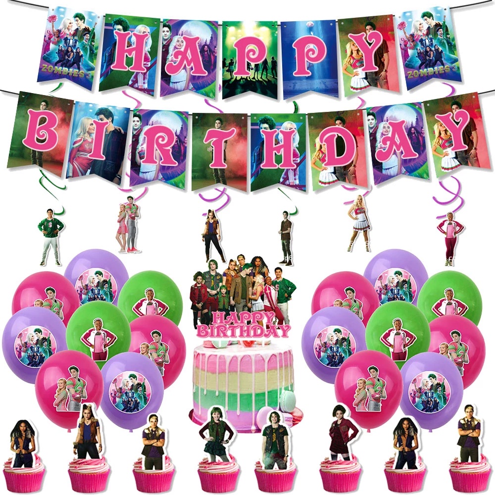 Zombie High School Theme Banner Cake Inserted Balloon Happy Birthday ...