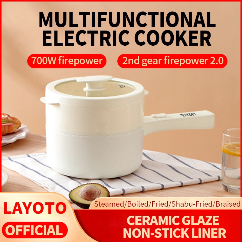 LAYOTO Electric Cooker Hot Pot 2.0L Multi-purpose Electric Pot Home Non ...