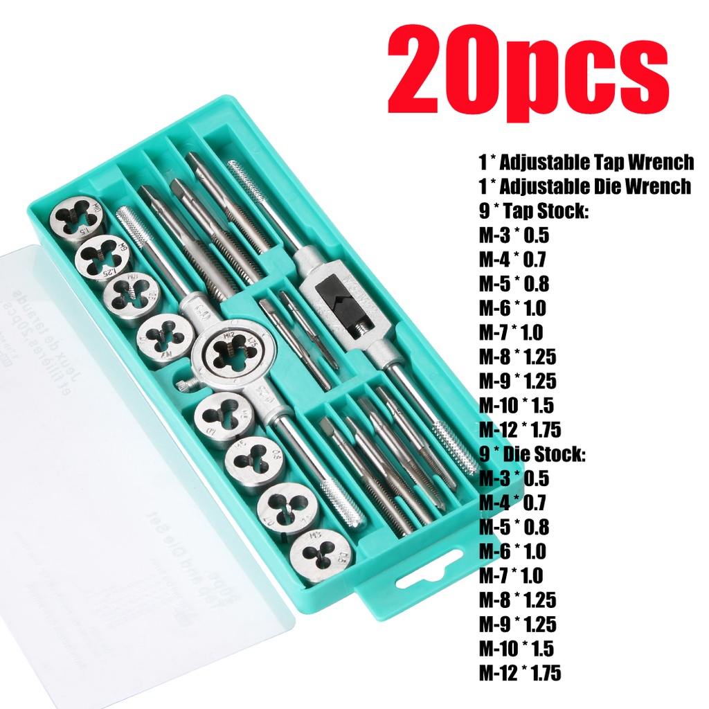 Casta 40pcs Tap Die Set M3-M12 Screw Thread Metric Taps Wrench Dies Hand Threading Tools ...