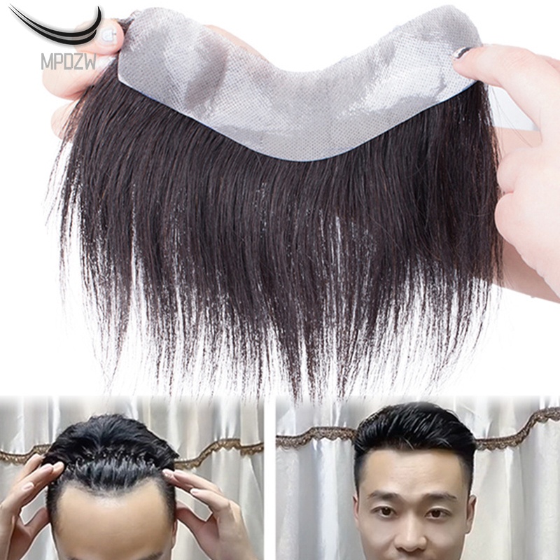 Hair Toupee for Men Bangs Hair Wig Piece Trimmable Adhesive Hairpiece ...