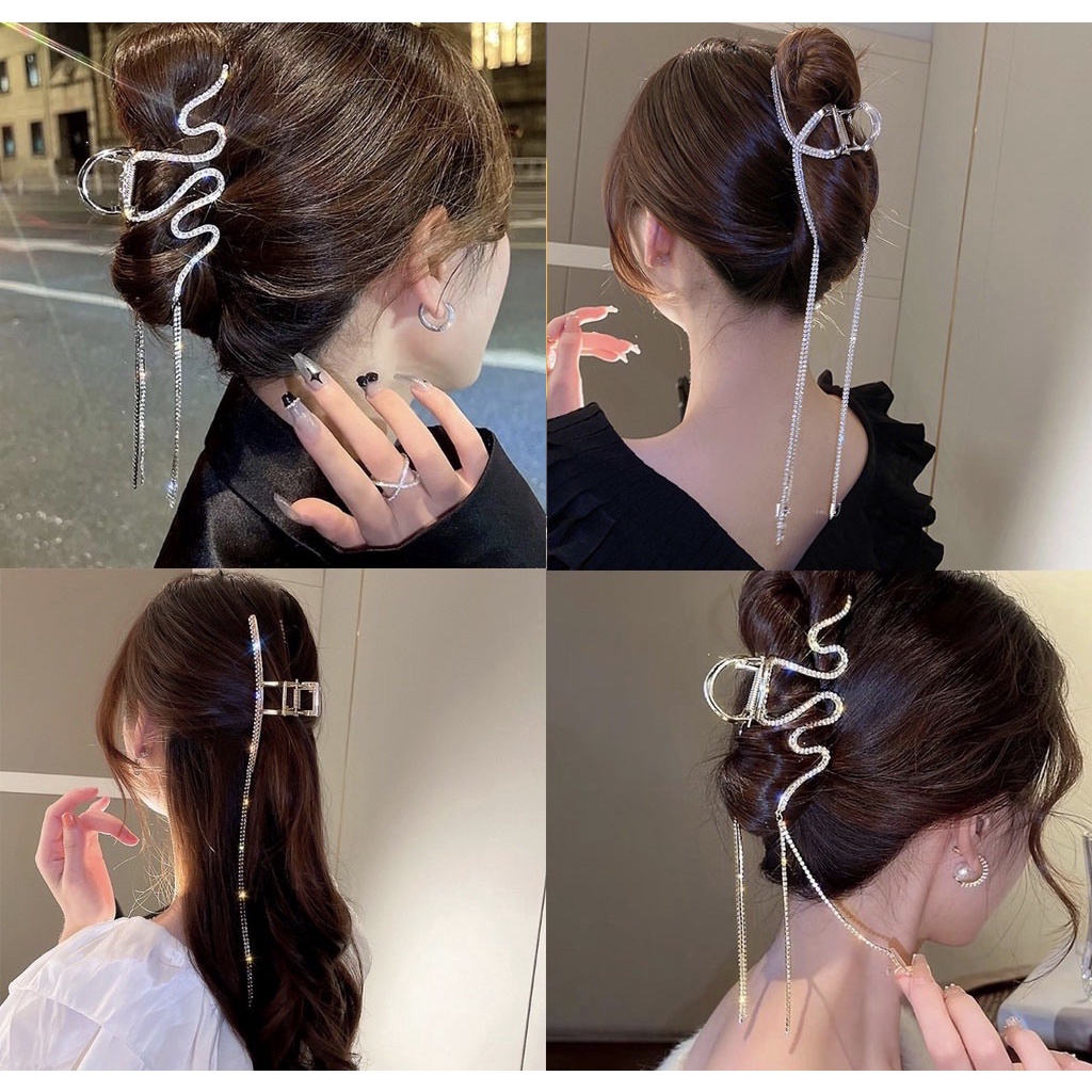 Fashion Luxury Rhinestone Tassel Hair Clamp Wedding Hairpin Metal Hair ...