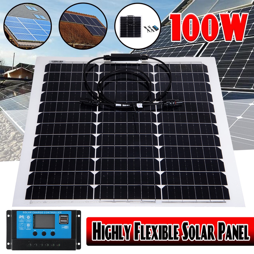100W Flexible Solar Panel Kit Complete 12V 10A Lithium Solar Charge ...