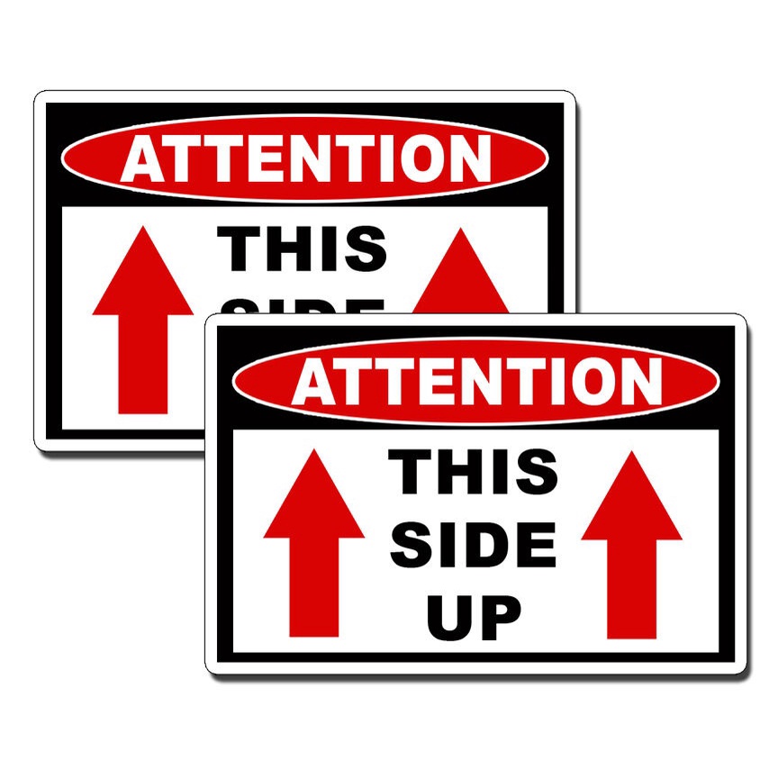 x2 This Side Up Sticker Decal Safety Label Box Shelf Attention Caution ...