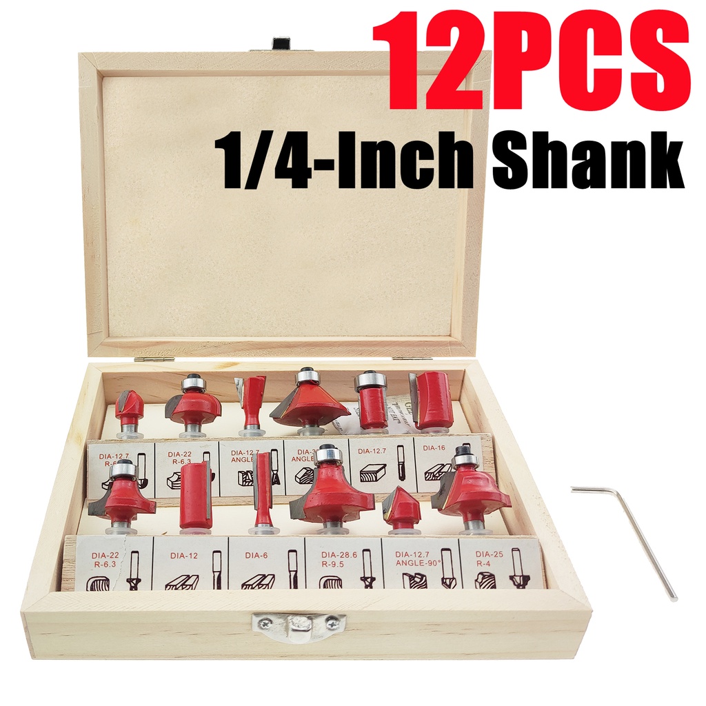 15PC 1/4 inch Shank Tungsten Carbide Tipped Router Bits Set Woodworking ...