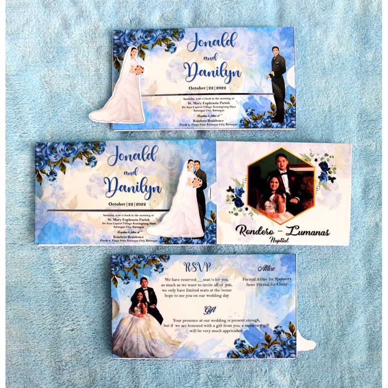 sliding invitation for wedding royal blue,dusty blue emerard green and ...