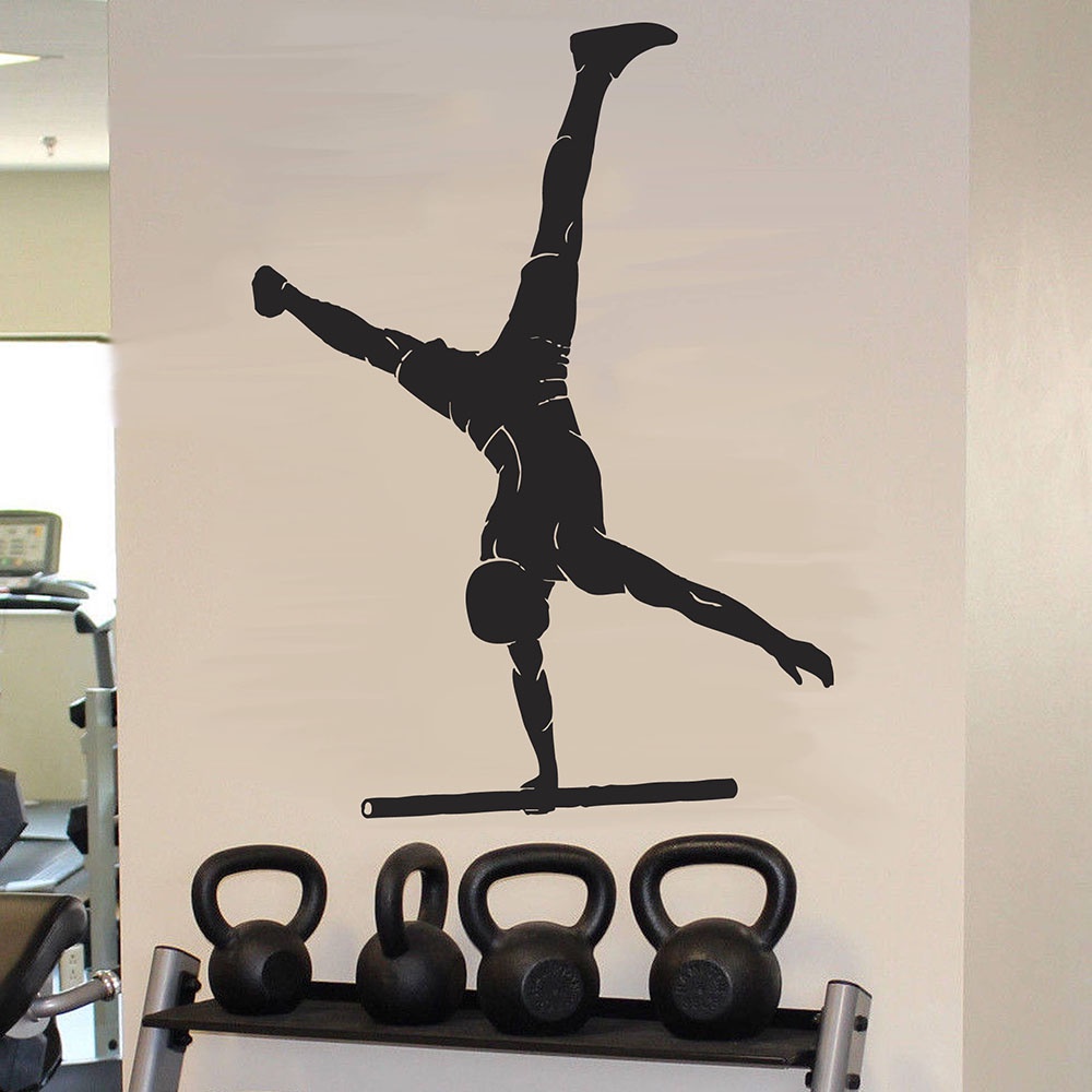 Gymnast Wall Decal Athlete Training Workout Fitness Door Window Vinyl ...