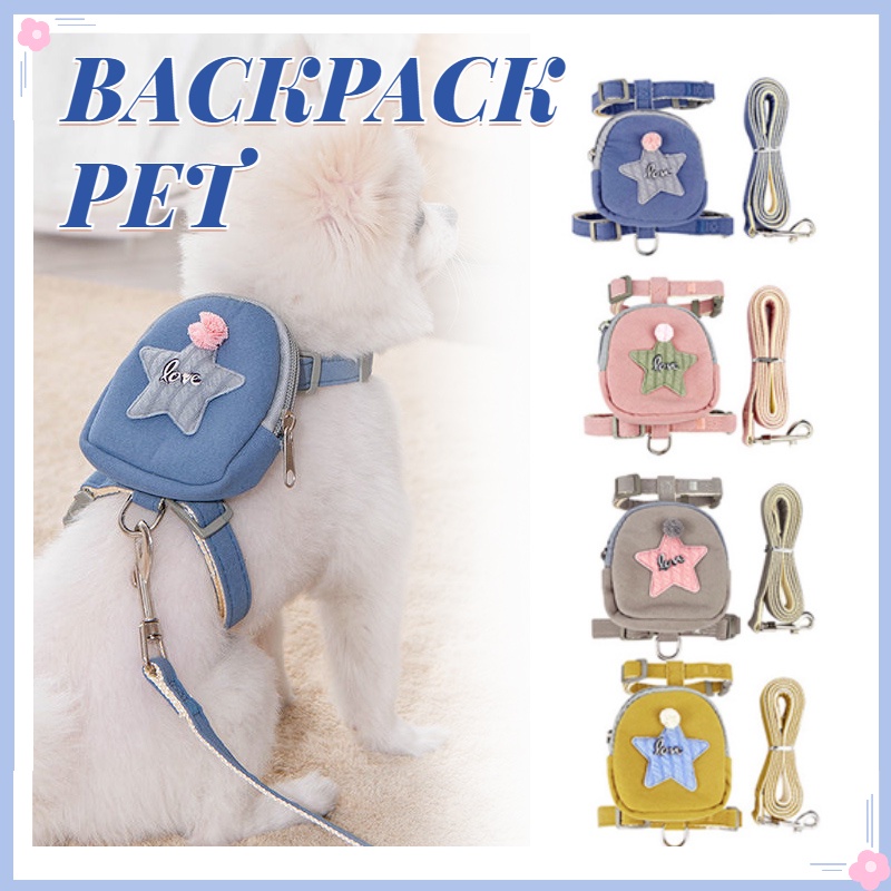 Pet Harness Backpack Dog Cat Adjustable Chest Vest Bag with Leash ...