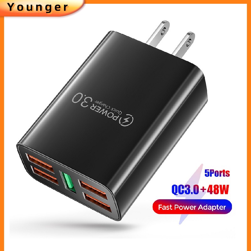 5 Ports USB Charger Quick Charge 3.0 4.0 48W Fast Charging For i-Phone ...
