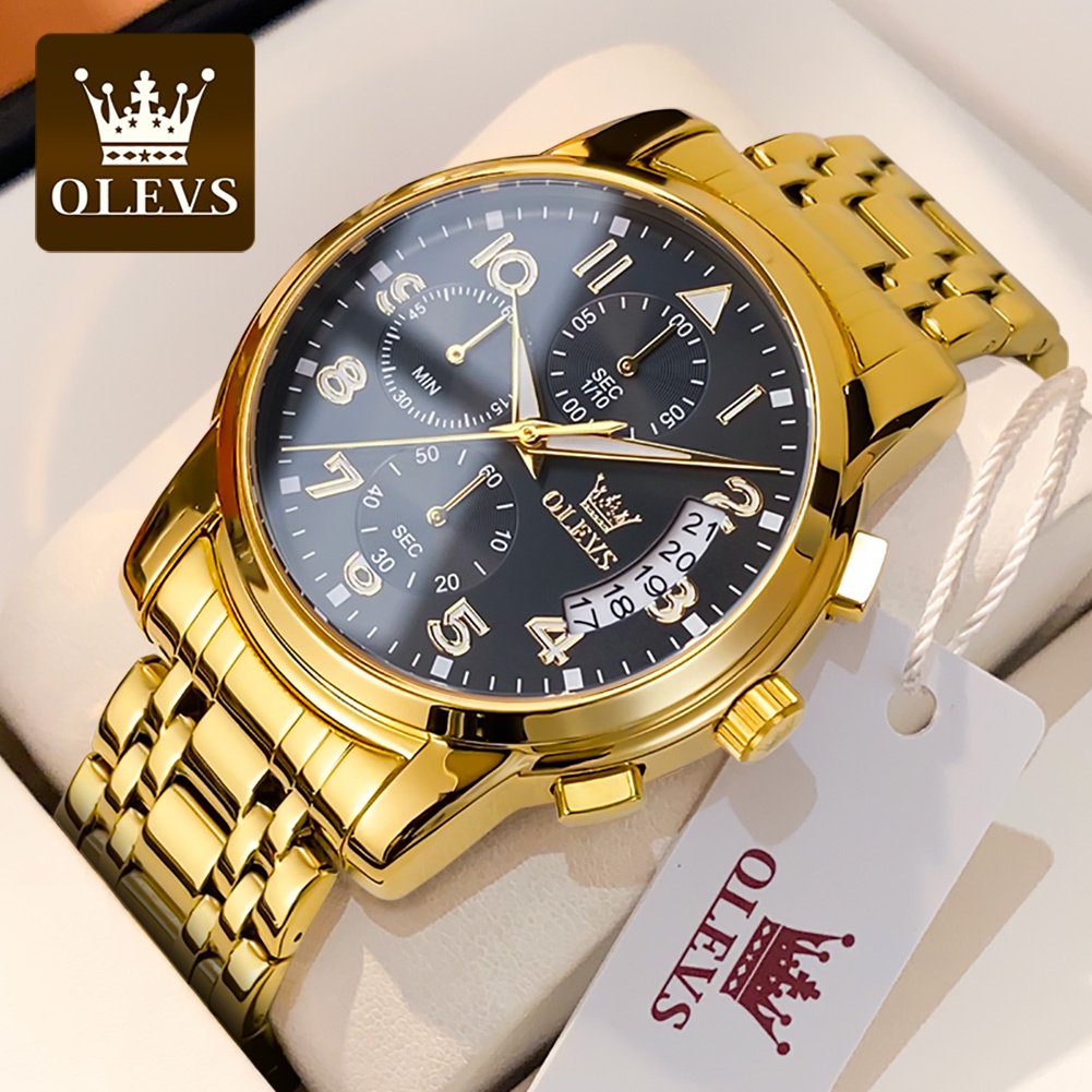 OLEVS Watch For Men Waterproof Original Stainless Steel Chronograph ...