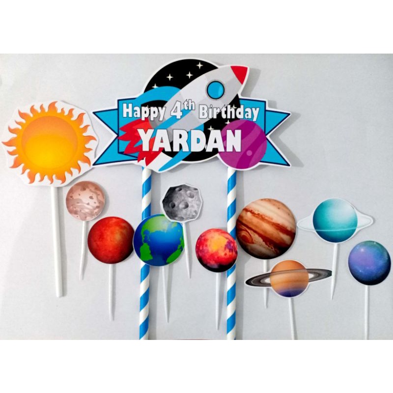 Cake TOPPER Birthday CAKE Decoration Picture GALAXY PLANET Solar System ...
