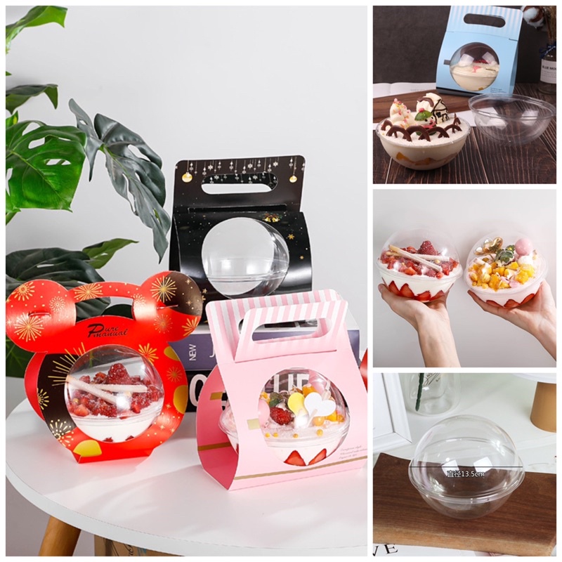 5pcs Round Sphere Pastry Packaging Transparent Round Sphere with Holder ...