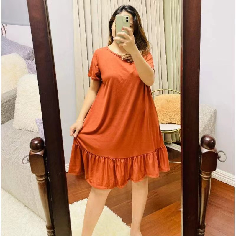 CLOUDYBEE ruffle hem smock cotton dress plus size FIT XL-4XL | Shopee ...