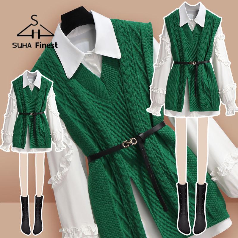 Terno for woman Vest Set blouse top Large size ladies' spring single ...