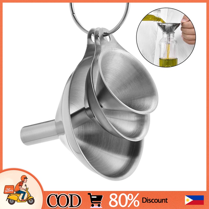 3pcs/set Mini Stainless Steel Funnel with 3 Sizes Integrated Liquid ...