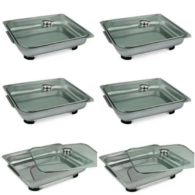 Set of 6 Food Warmer Buffet Stainless Steel Square Food Tray with COVER ...