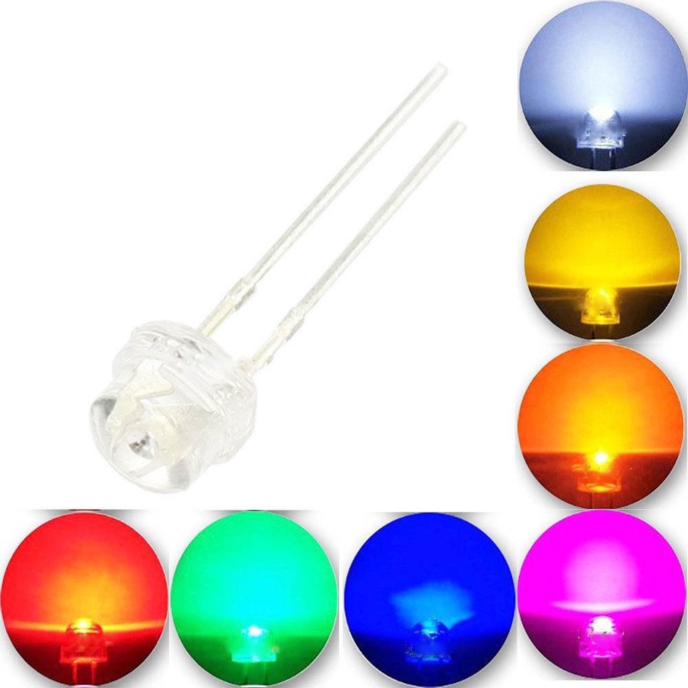 5mm Straw Hat LED Diode Light Clear Transparent Lens 2V 3V 20mA Bright ...