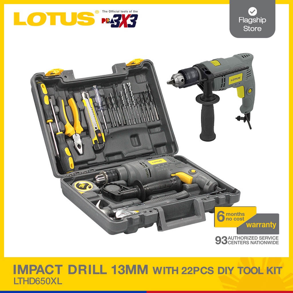 Lotus Impact Drill with 22pcs DIY Tool Kit 13MM LTHD650XL - Power Tool ...