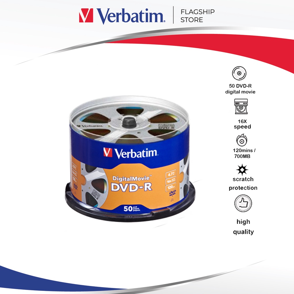 Verbatim DVD-62244 DVD-R Digital Movie 16x/ 4.7GB/ 120min (50 CDs per Spindle) | Shopee Philippines