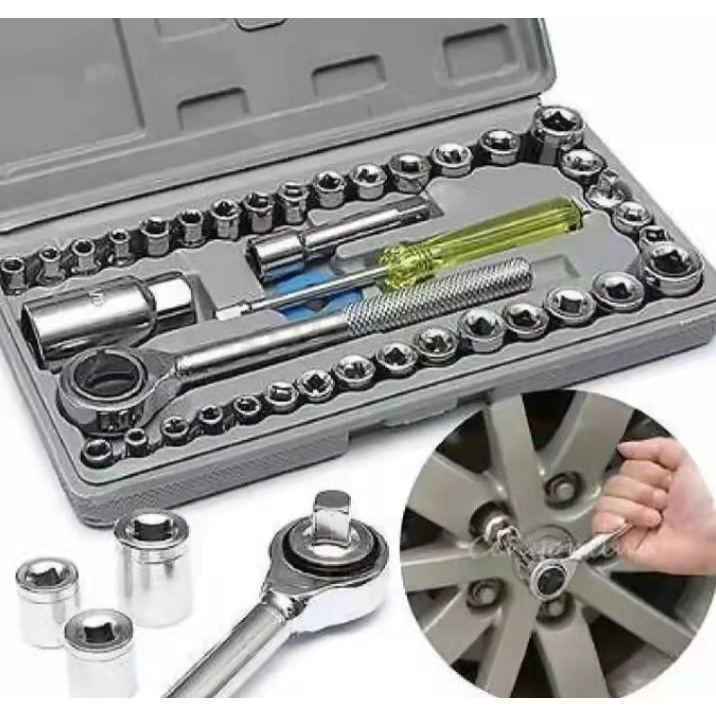 Combination Combination Socket Wrench 40-Piece Set Tools Reversible ...