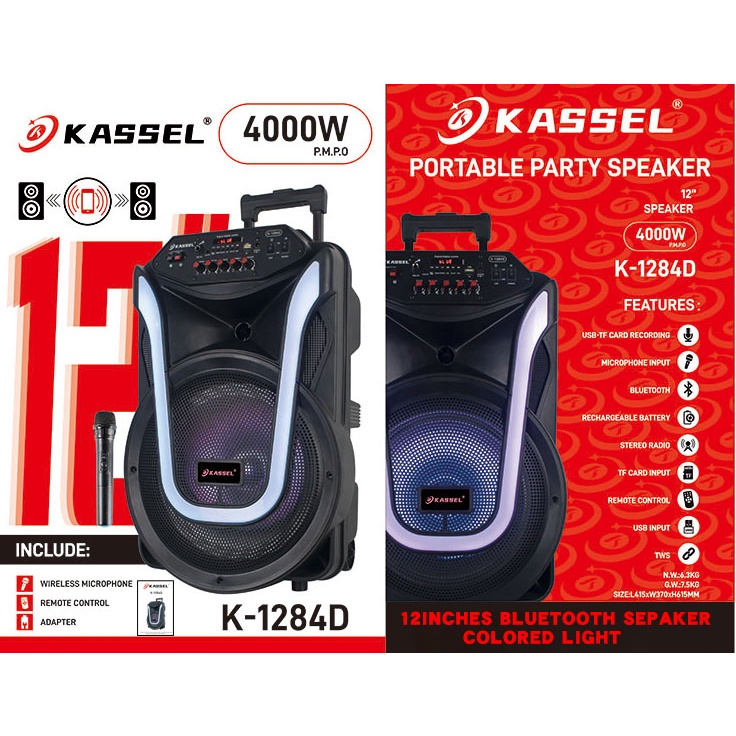 FREE USB KASSEL 12" TWS Trolley Bluetooth Speaker LED Light FREE ...