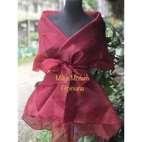 Modern Filipiniana wrap around / Maroon Plain | Shopee Philippines