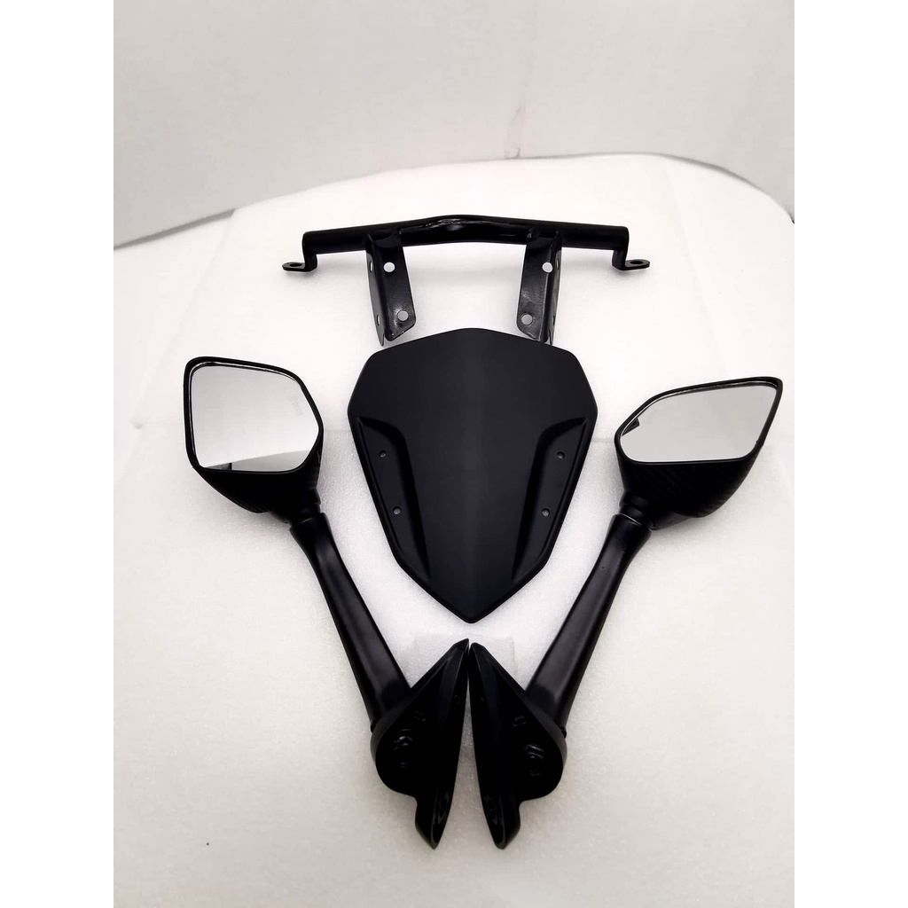 Black Visor + Bracket+ Side Mirror 3in1 W/out Bolts For Click v1/V2 ...