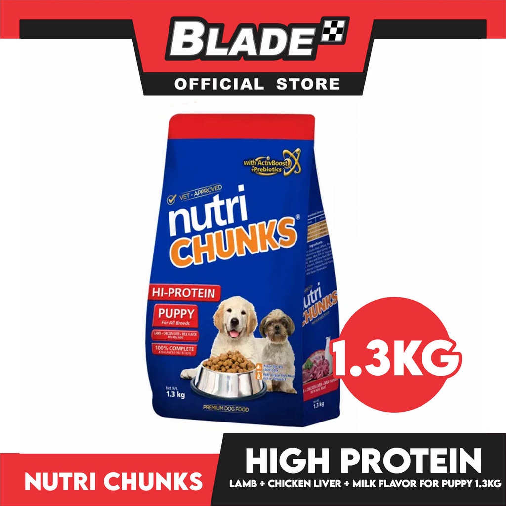 Nutri Chunks Hi-Protein Premium Dog Food, Puppy For All Breeds 1.3kg (Lamb + Chicken Liver ...