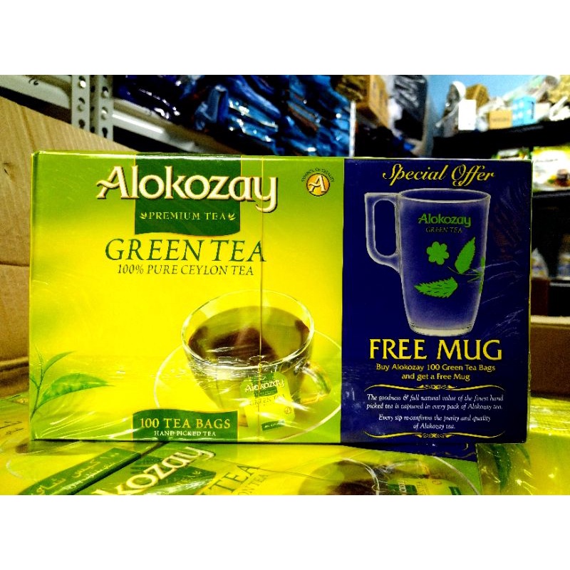 Alokozay Green Tea 100% Pure Celyon Tea (100 Tea bags Hand Picked Tea ...