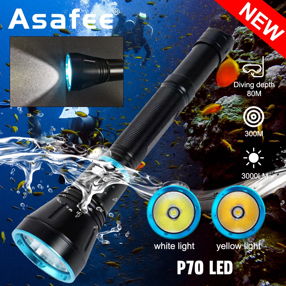 Asafee 8000LM A16PRO P70 LED Ultra Bright Light Diving Flashlight ...