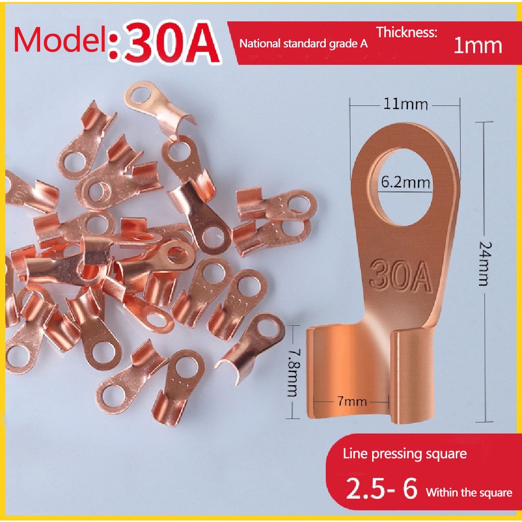Pure copper ring Lug Terminals OT10 20 30 40 50 60 80 100 to 500A Wire ...