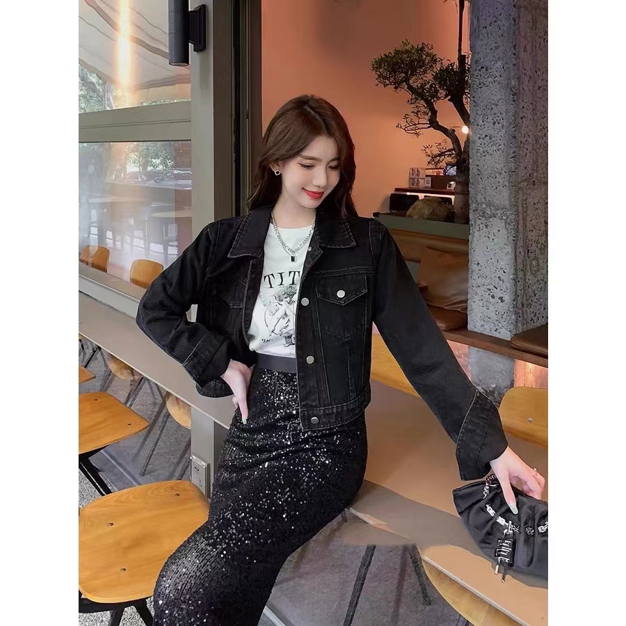 Korean Denim maong jacket w/side pocket Black Jacket S-XL | Shopee ...