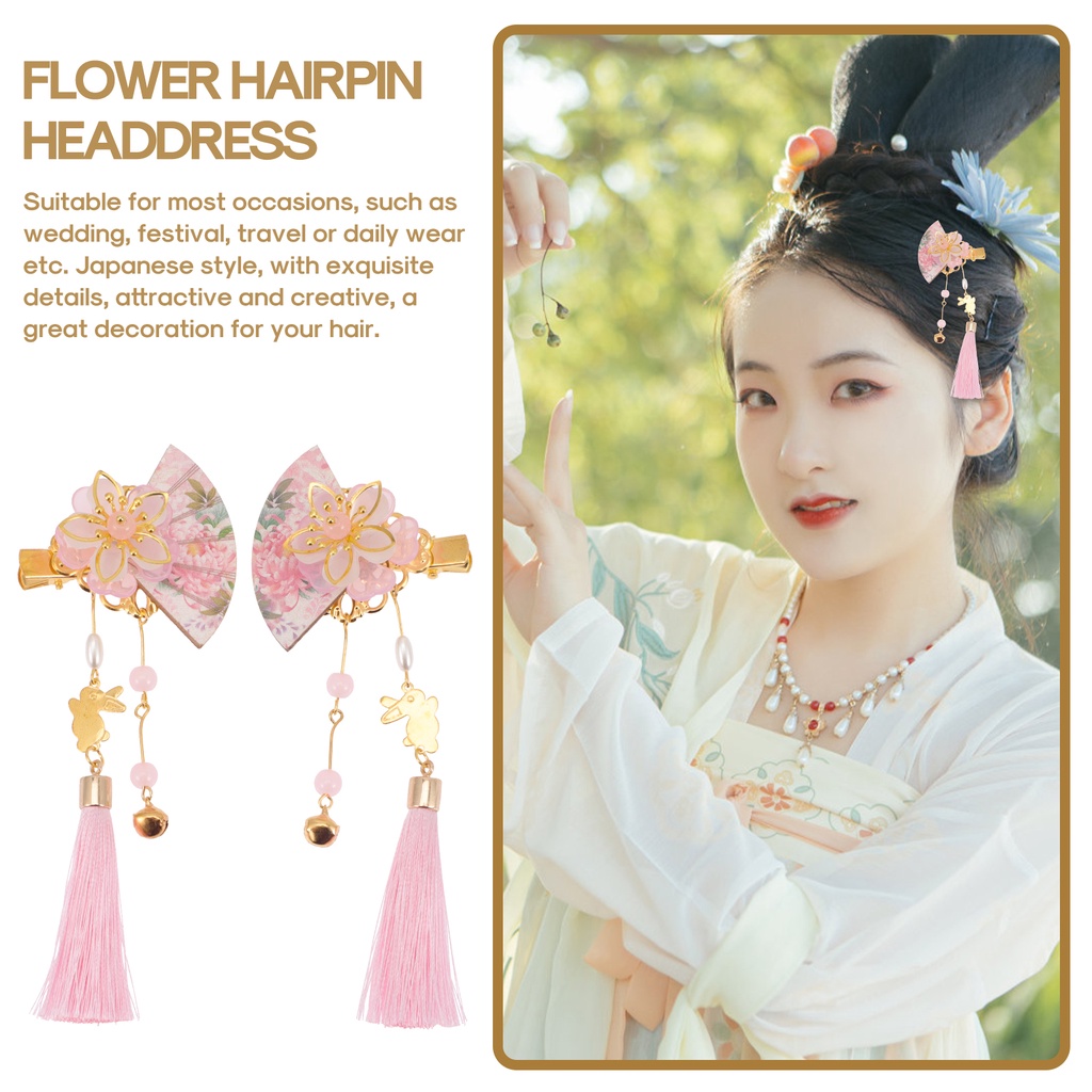 [READY STOCK] LAI 2Pcs rave fan Japanese Style Hair Clip Flower Tassel ...