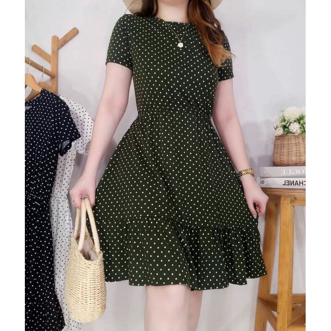 Jer-Jen Diamond Polka Ruffles Korean Skater Dress/Fits Small to Medium ...