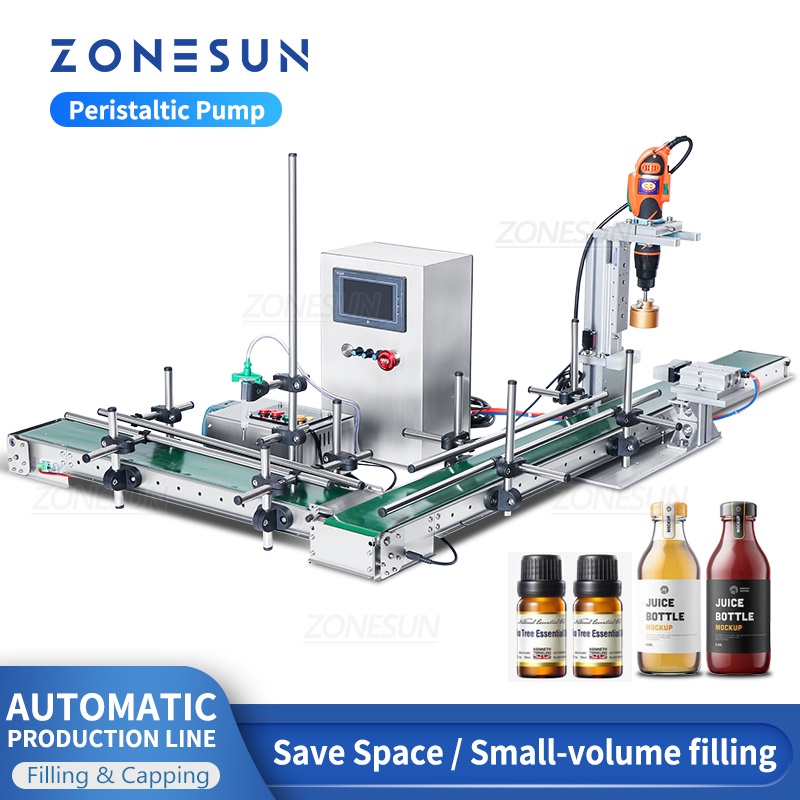 ZONESUN ZS-FAL90S Desktop Automatic Line Liquid Filling Capping Machine Small Glass Bottle Vial ...