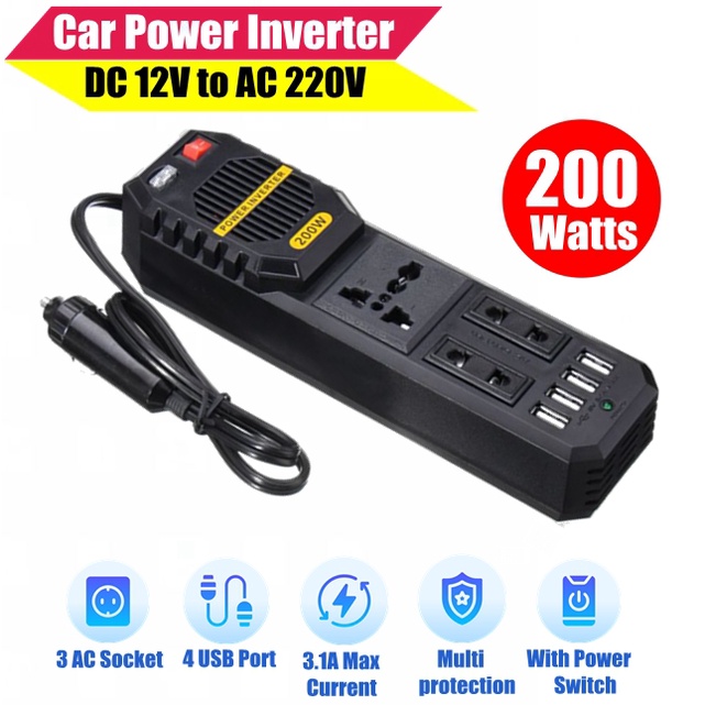 200W 220V Car Power Inverter DC 12V to 220V AC Car Converter 3 AC ...