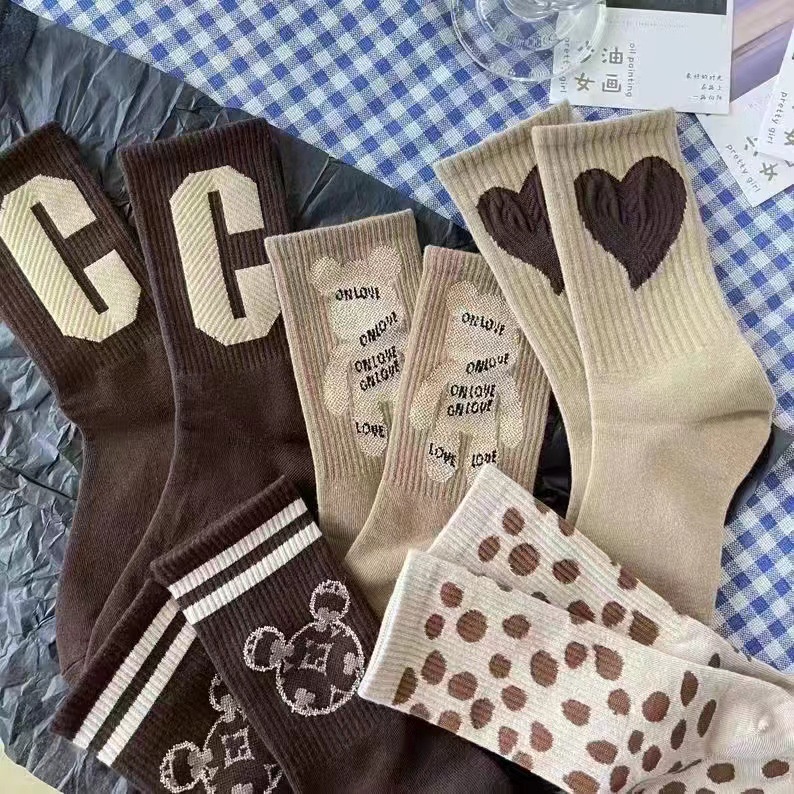 Coffee hug bear female sock trend with cute letter c stockings | Shopee ...