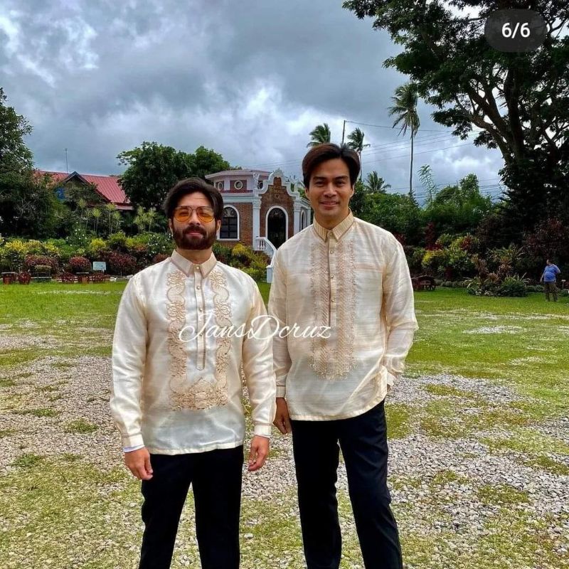 HOT SELL! BARONG TAGALOG SPORTS COLLAR IN BEIGE EMBROIDERY | Shopee ...