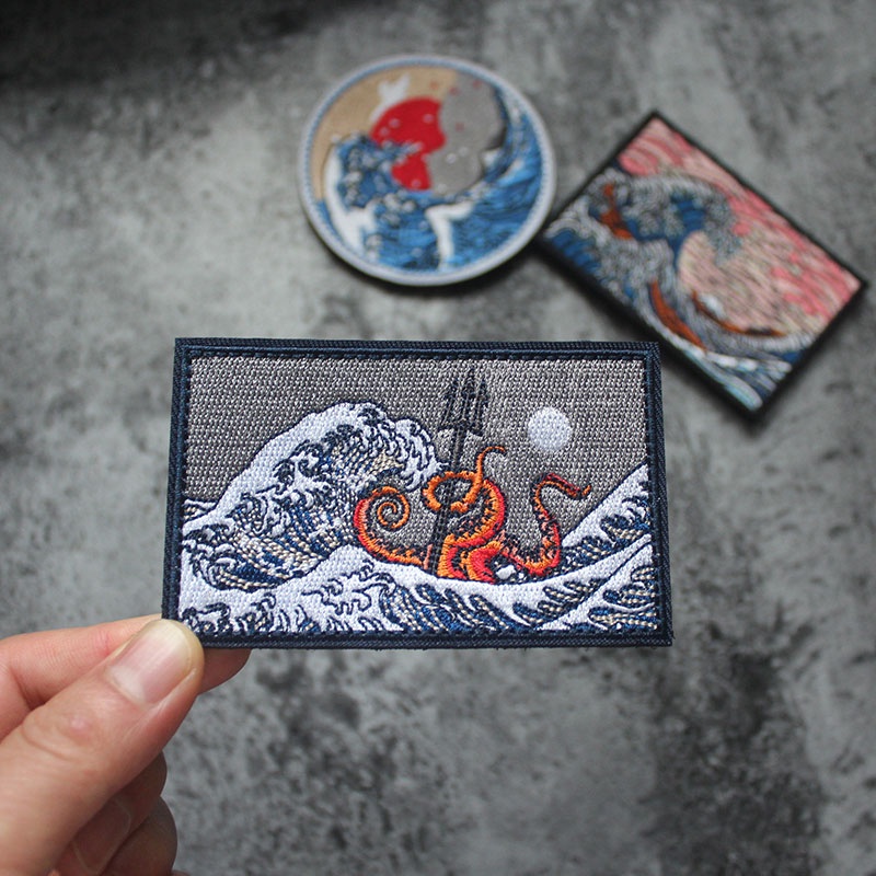 Custom patches Hot selling sunrise personality Kanagawa surfing 3D ...