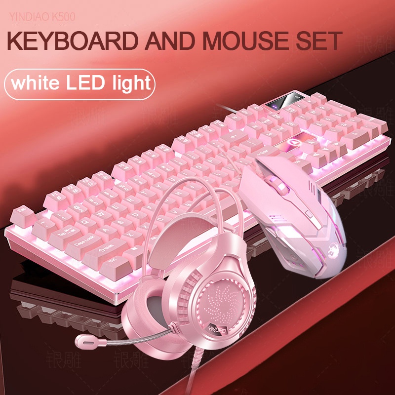 Cute Pink Gaming Keyboard And Mouse set Wired membrane external keybord ...