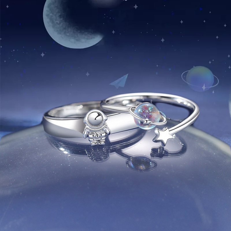 Fashion Astronaut Moonstone Ring/Romantic Adjustable Couple Rings ...