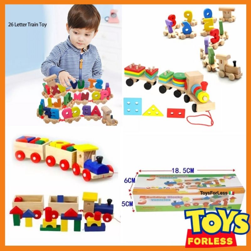 Wooden Train Shape Sorter Building Blocks Montessori Learning ...