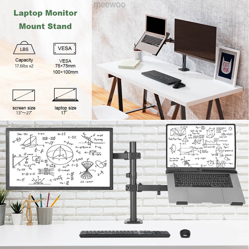 Meewoo Monitor Stand With Laptop Tray Dual Arm Desk Mount Fully ...