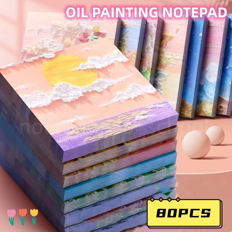 80 pcs oil painting notepad sticky post memo notes landscape three ...