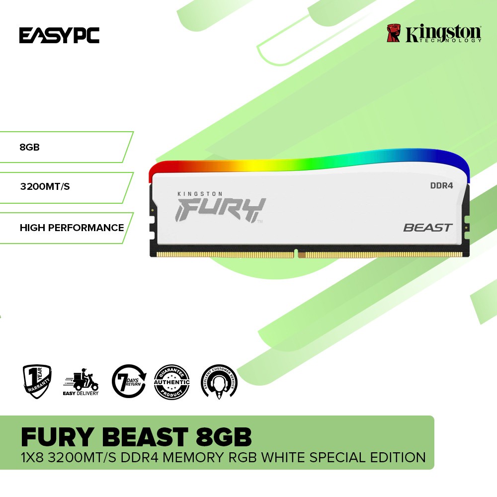EasyPC | Kingston Fury Beast 8GB 1x8 / 16GB 1x16 3200MT/s DDR4 Memory RGB White Special Edition ...
