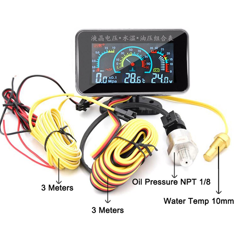 3 In 1 LCD Car Digital oil pressure gauge Voltmeter Water Temp meter 1/ ...