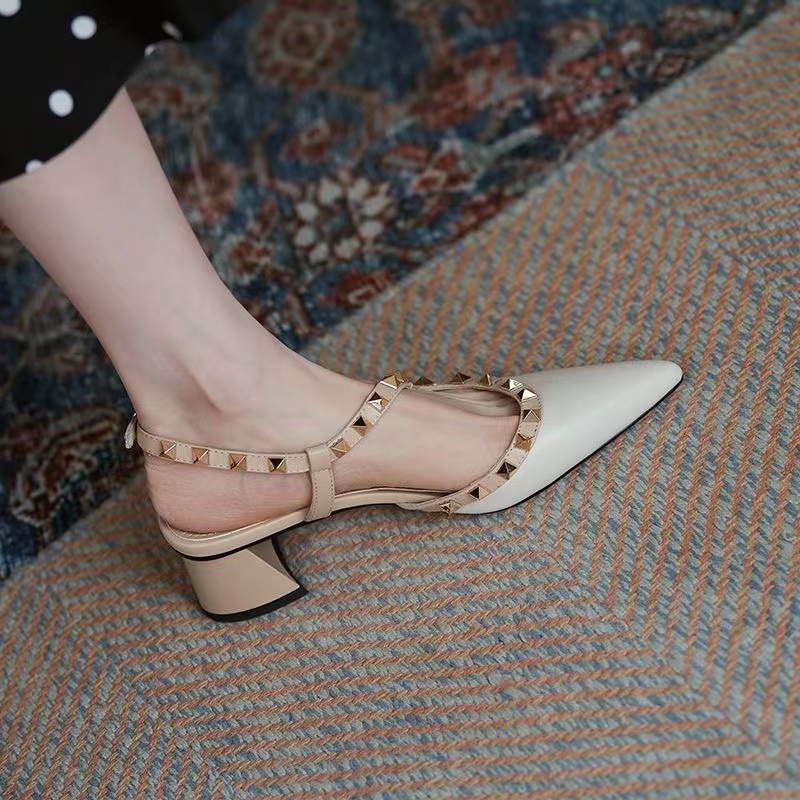 Rivet High Heels Pointed Toe Thick Heel Hollow Fashion Women's Shoes ...