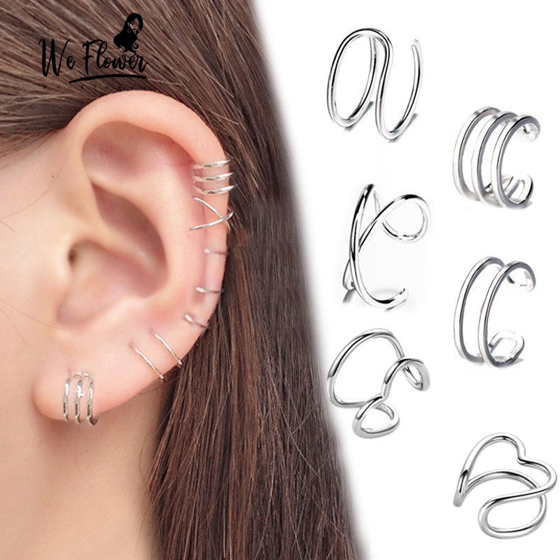 We Flower 1PC Non Piercing Stainless Steel Cuff Earrings for Women Men ...