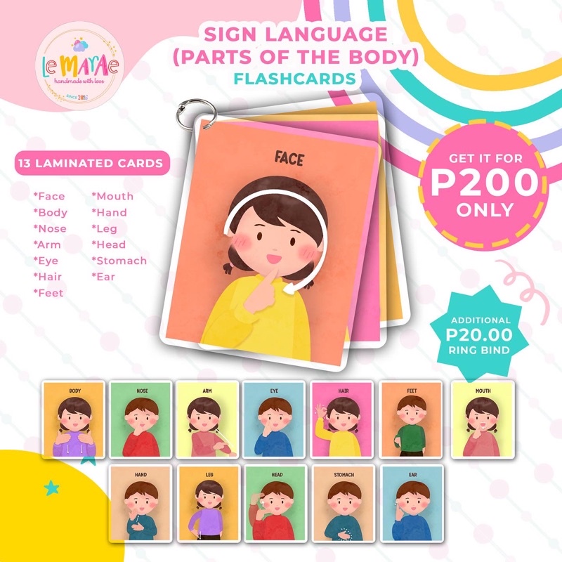 BODY PARTS Sign Language Flashcards ASL Laminated Flashcards ...